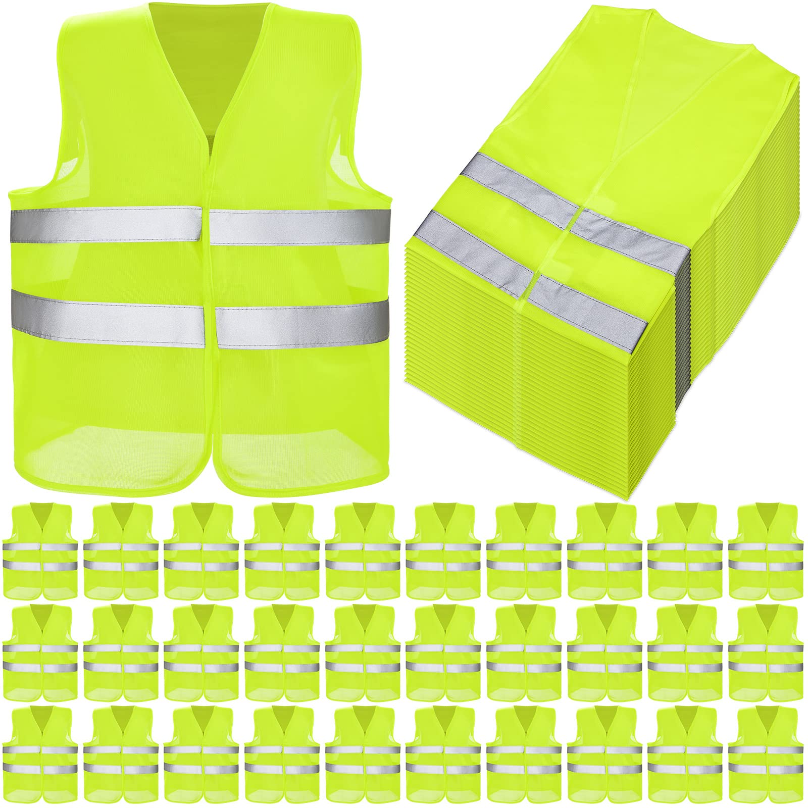 30 Pack High Visibility Safety Vest, Reflective Mesh Security Vest with High Visibility Silver Strip for Men Women Work Cycling Runner Volunteer Construction Neon