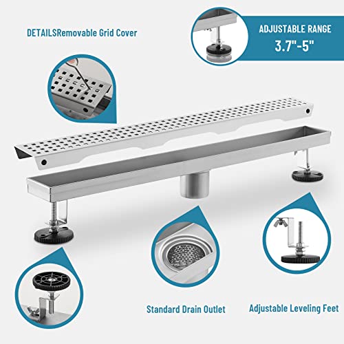 24 Inch Linear Shower Drain Brushed Nickel,304 Stainless Steel Floor Drain for Bathroom, Rectangular Shower Floor Drain with Grate Removable with Hair Strainer from Le Bijou Collection