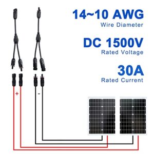 Leehitech Solar Y Branch Connector, Solar Connector Branch Parallel Adapter, 2 to 1 Solar Panel y Connector Wire Plug Tool Kit (1*M/FF + 1*F/MM)