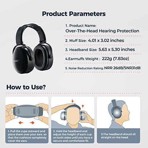 Ear Protection for Shooting, Noise Cancelling Headphones for Autism, Adjustable Noise Cancelling Ear Muffs for Adults, Earmuffs Hearing Protection for Shooting Range, Effective Shooting Ear Protection