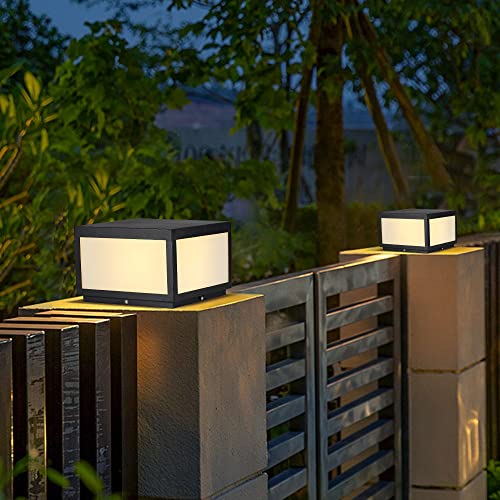 AILICIN Pillar Lamp Post Light, Tempered Glass Shade，Fence Deck Cap Light Lantern Column Lamp for Flat Surface Patio Garden Decoration with IP55 Waterproof E26 LED Bulb (Electric Powered)