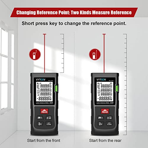 Laser Measure 197ft/60M Laser Distance Meters M/in/Ft Digital Laser Measurement Tool with Bubble Backlight LCD, Mute Mode Pythagorean Mode, Measuring Distance/Area/Volume for Project/Construction