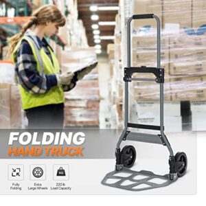 MoNiBloom Folding Hand Truck and Dolly, 220 lb Capacity Aluminum Heavy-Duty Luggage Trolley Cart with Telescoping Handle and Wheels