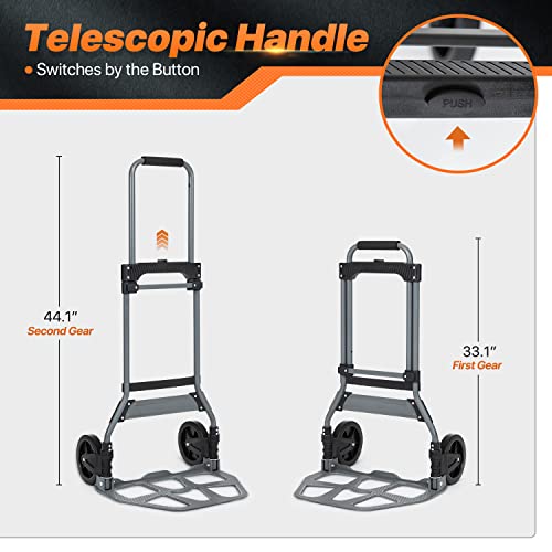 MoNiBloom Folding Hand Truck and Dolly, 220 lb Capacity Aluminum Heavy-Duty Luggage Trolley Cart with Telescoping Handle and Wheels