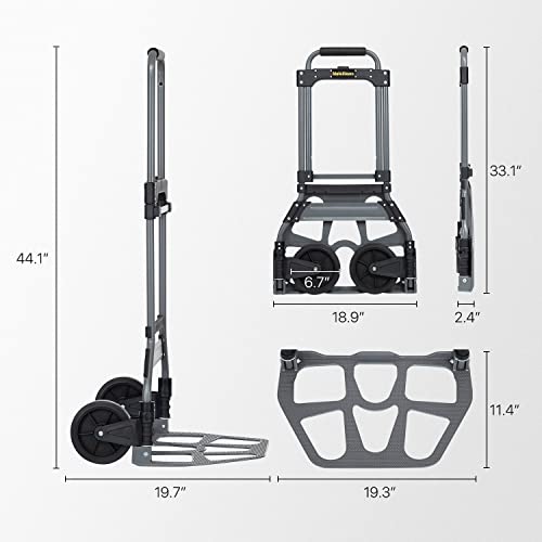 MoNiBloom Folding Hand Truck and Dolly, 220 lb Capacity Aluminum Heavy-Duty Luggage Trolley Cart with Telescoping Handle and Wheels