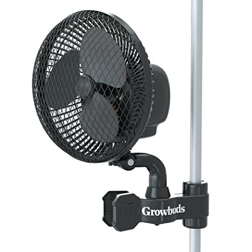 Growbuds 6 Inch Oscillating Clip-On Fan For Grow Tents, Quiet Variable 2-Speed Settings, Humidity-Resistant Motor, Fully Adjustable Sturdy Clip