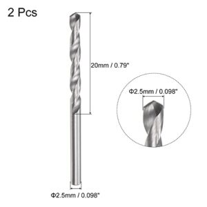 uxcell Solid Carbide Drill Bits, 2.5mm C2/K20 Tungsten Carbide Jobber Drill Bits Straight Shank Drilling Tool for Stainless Steel Aluminum Iron Metal Plastic 2pcs