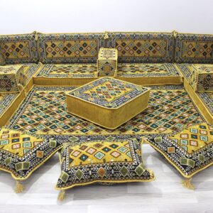 Arabic Sofa Floor Seating, Arabic Couch, Living Room Furniture, U Shaped Floor Couch, Majlis Arabic Seating, Floor Cushions, Cinema Couches (U Sofa Full Set)