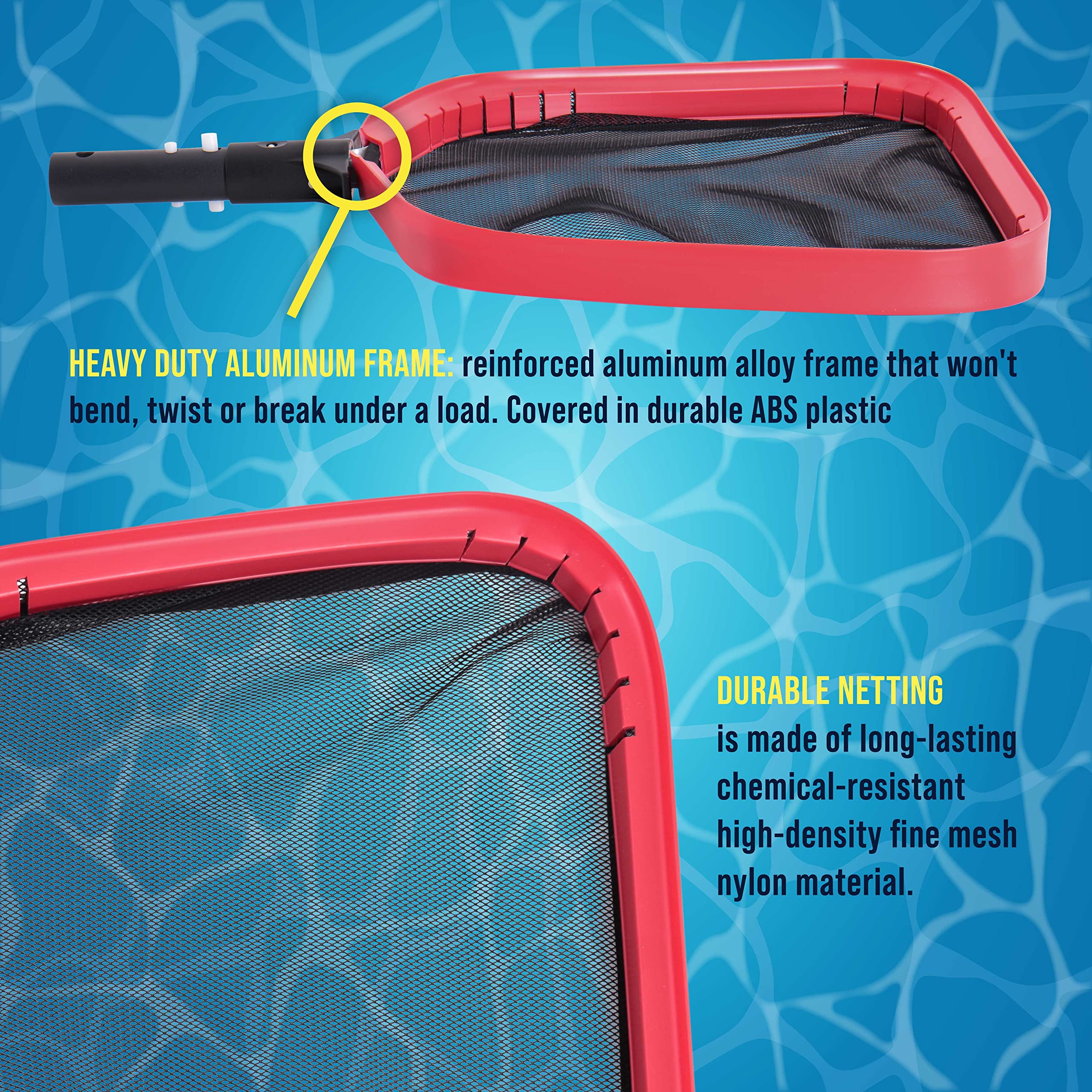 U.S. Pool Supply Professional Heavy Duty Large 14" Swimming Pool Leaf Skimmer Net - Strong Aluminum Frame for Faster Cleaning & Easier Debris Pickup and Removal - Clean Pools, Spas, Ponds