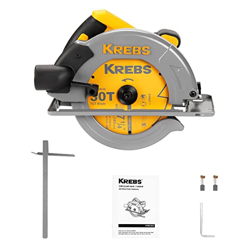 KREBS Circular Saw 4500 RPM Hand-Held Cord Circular Saw, 11 Amp with 7-1/4 Inch Blade, Adjustable Cutting Depth (1-3/4" to 2-1/2") for Wood and Logs Cutting