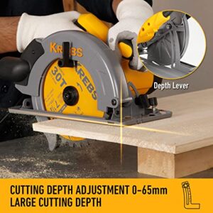 KREBS Circular Saw 4500 RPM Hand-Held Cord Circular Saw, 11 Amp with 7-1/4 Inch Blade, Adjustable Cutting Depth (1-3/4" to 2-1/2") for Wood and Logs Cutting