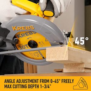 KREBS Circular Saw 4500 RPM Hand-Held Cord Circular Saw, 11 Amp with 7-1/4 Inch Blade, Adjustable Cutting Depth (1-3/4" to 2-1/2") for Wood and Logs Cutting