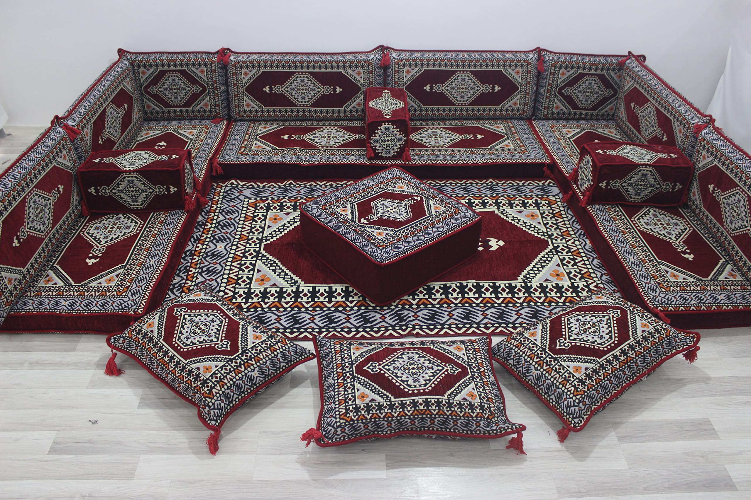 Traditional Arabic Floor Sofa, Arabic Majlis Jalsa, Ethnic Floor Couch, Moroccan Floor Cushions, Jordanian Iraqi Living Room, Garden Sofa (U Sofa Full Set)