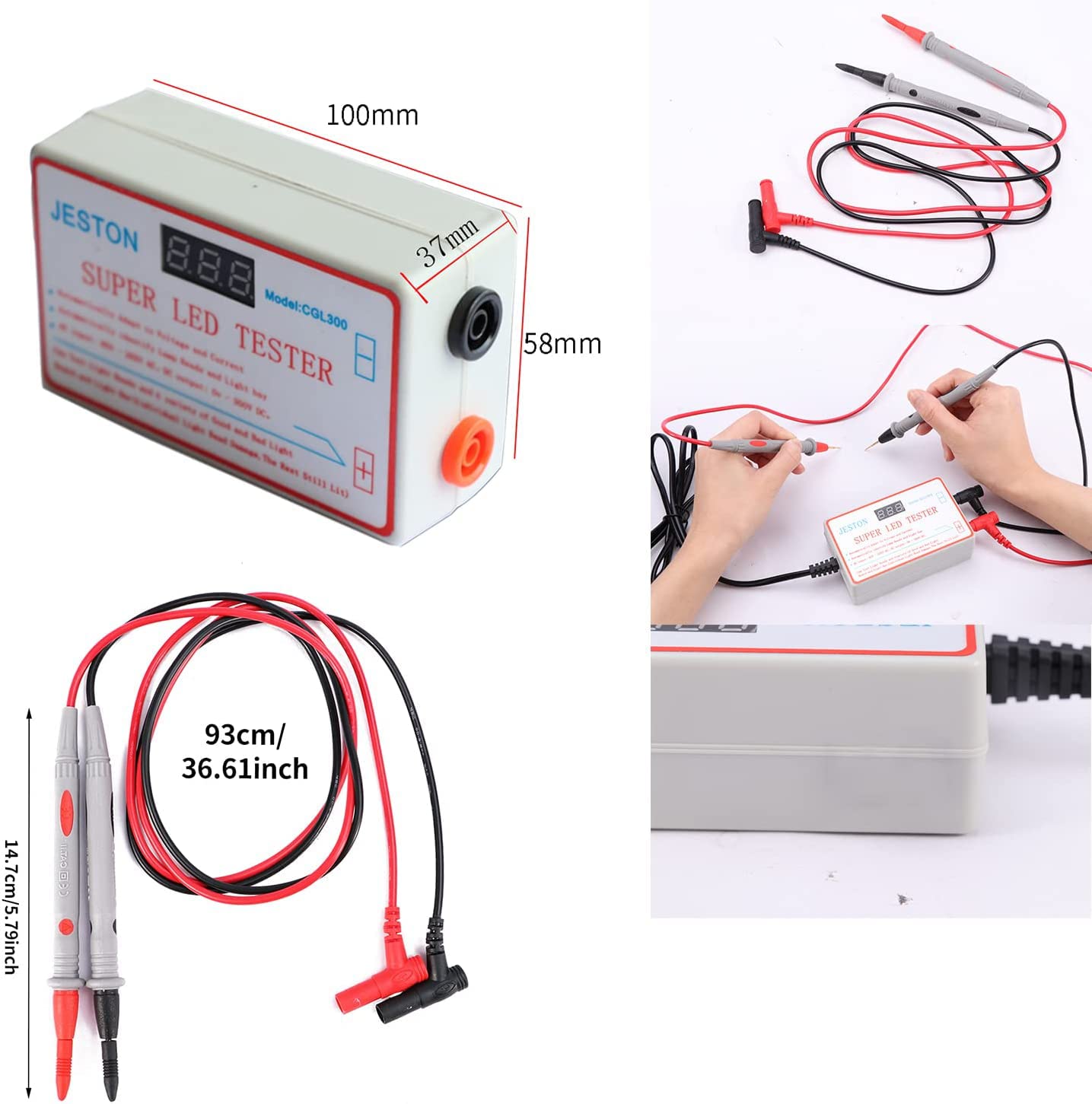 LED Light and TV Backlight Tester, 0-300V Adaptive Voltage LED Strip Lamp Beads Light Source Testing Tool with Gold Plated Pin & Power Cable fits for All LED Light Repairs (Orange)