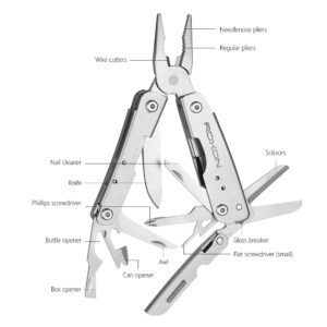 ROXON M2 14 in 1 Mini Multitool Small Lightweight with Folding Scissors Mini Storm With 9pc Bits Set + Holder Multi Tool