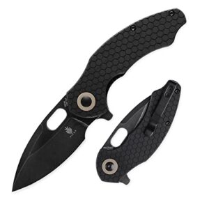 kizer roach mini black pocket knife, 3 inch 154cm steel folding knife with clip, g10 handle edc knife, v3477c2