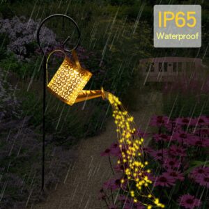 Solar Watering Can with Lights, Small Outdoor Solar Lanterns Hanging Waterproof Garden Decor, Decorative Retro Metal Kettle Solar Light for Table Patio Yard Pathway Walkway(with Install String Light)