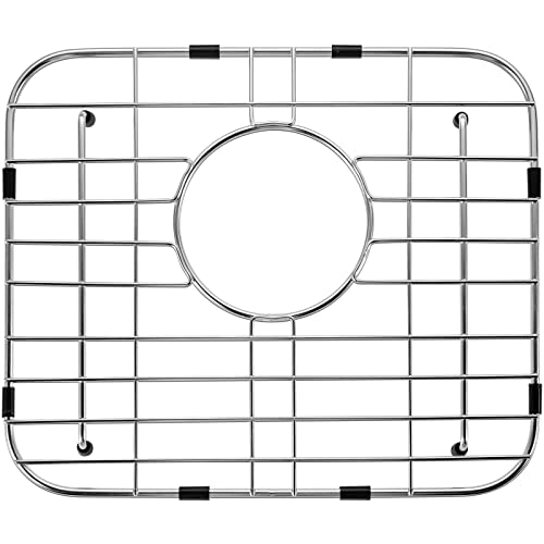 Brzkyr Universal Kitchen Sink Protector Grids, 13 9/16" X 11 5/8" Stainless Steel Sink Grid and Sink Protector with Rear Drain with Corner Radius 3-1/2", Sink Bottom Grid