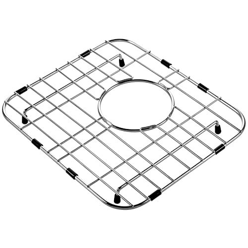 Brzkyr Universal Kitchen Sink Protector Grids, 13 9/16" X 11 5/8" Stainless Steel Sink Grid and Sink Protector with Rear Drain with Corner Radius 3-1/2", Sink Bottom Grid