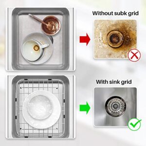 Brzkyr Universal Kitchen Sink Protector Grids, 13 9/16" X 11 5/8" Stainless Steel Sink Grid and Sink Protector with Rear Drain with Corner Radius 3-1/2", Sink Bottom Grid