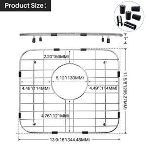 Brzkyr Universal Kitchen Sink Protector Grids, 13 9/16" X 11 5/8" Stainless Steel Sink Grid and Sink Protector with Rear Drain with Corner Radius 3-1/2", Sink Bottom Grid