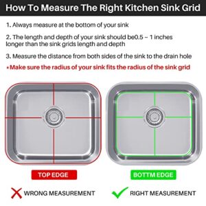 Brzkyr Universal Kitchen Sink Protector Grids, 13 9/16" X 11 5/8" Stainless Steel Sink Grid and Sink Protector with Rear Drain with Corner Radius 3-1/2", Sink Bottom Grid