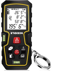 laser measurement tool 196ft, hyggein laser distance measure, laser measuring tape with levels(m/in/ft/ft+in,±1/16in accuracy), pythagorean mode, distance, area and volume