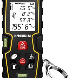 Laser Measurement Tool 196ft, HYGGEIN Laser Distance Measure, Laser Measuring Tape with Levels(M/in/Ft/Ft+in,±1/16in Accuracy), Pythagorean Mode, Distance, Area and Volume