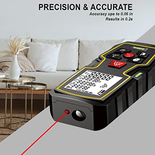 Laser Measurement Tool 196ft, HYGGEIN Laser Distance Measure, Laser Measuring Tape with Levels(M/in/Ft/Ft+in,±1/16in Accuracy), Pythagorean Mode, Distance, Area and Volume