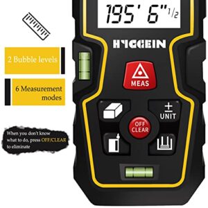 Laser Measurement Tool 196ft, HYGGEIN Laser Distance Measure, Laser Measuring Tape with Levels(M/in/Ft/Ft+in,±1/16in Accuracy), Pythagorean Mode, Distance, Area and Volume