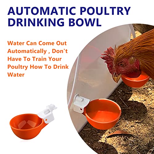 Large Automatic Chicken Waterer Cups (5 PCS-with Tee Fittings) Poultry Drinking Bowl for Chicks-Duck-Goose-Turkey-Bunny (Orange)