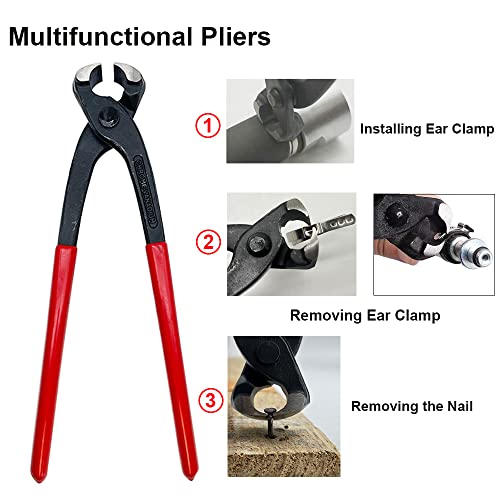 Ear Clamp Pliers, Pincer Crimper Tool, Single Ear Hose Clamps Pliers for Auto ATV UTV, Nail Puller for Securing Pipe Hoses, Front Jaw