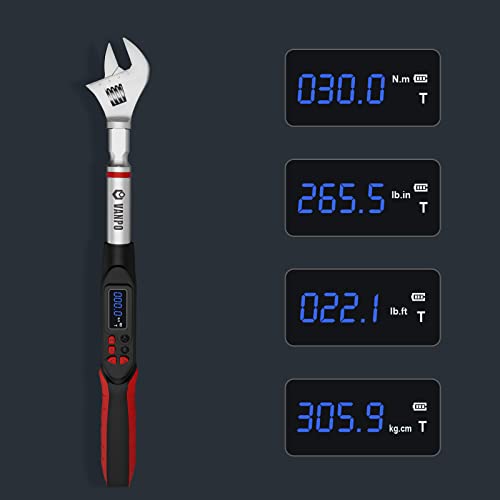 VANPO Digital Open End Torque Wrench, 34MM Adjustable Jaw, 5-99.6 Ft-lb/6.8-135 N.m, LCD Display, Anti-Drop Design