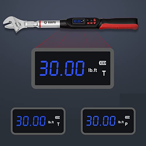 VANPO Digital Open End Torque Wrench, 34MM Adjustable Jaw, 5-99.6 Ft-lb/6.8-135 N.m, LCD Display, Anti-Drop Design