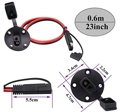 AAOTOKK (2Pack 10AWG SAE Weatherproof Cable SAE Power Socket Sidewall Port Connector Cable SAE Panel Mount Charging Cable SAE Quick Connect Jack for Solar Generator Battery Charger Cord (0.6M/SAE)