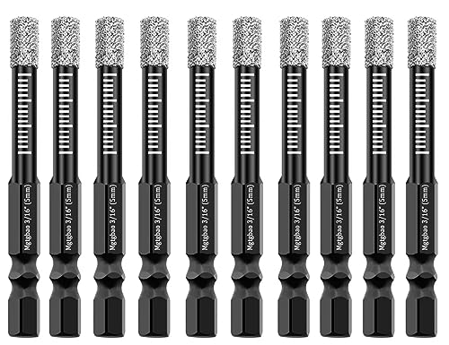 Mgtgbao 10pc 3/16” Dry Diamond Drill Bits Set，10PCS 5mm Hex Shank Core Drill Bit Brazed with Cooling Wax for Porcelain Tile Ceramic Concrete Granite Marble Hard Materials (not for Wood).