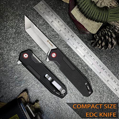 VALKNUT Tanto Knife D2 Blade EDC Folding Pocket Knives with Clip, Flipper Opening Knife with Black G10 Handle, 3.5'' Blade Length