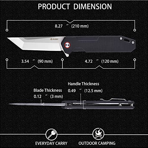 VALKNUT Tanto Knife D2 Blade EDC Folding Pocket Knives with Clip, Flipper Opening Knife with Black G10 Handle, 3.5'' Blade Length