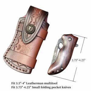 COHOMELARS Leather Pocket Knife Sheath for 4'' Folding Knife,Horizontally Carry Small Leather Knife Pouch Belt Loop,EDC Leather Knife Snap Case,Knife Holster Brown