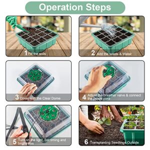 OBUXXIE Seed Starter Tray with Grow Light - 5Pcs Seed Starter Kit with Adjustable Brightness & Humidity for Indoor Seed Growing Germinating Propagation, 2 Meters Timing Controller (16x5 Cells)