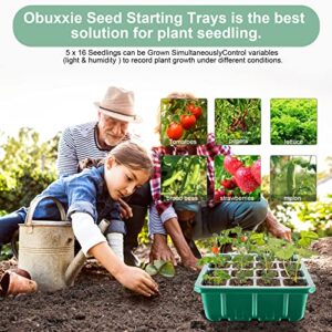 OBUXXIE Seed Starter Tray with Grow Light - 5Pcs Seed Starter Kit with Adjustable Brightness & Humidity for Indoor Seed Growing Germinating Propagation, 2 Meters Timing Controller (16x5 Cells)