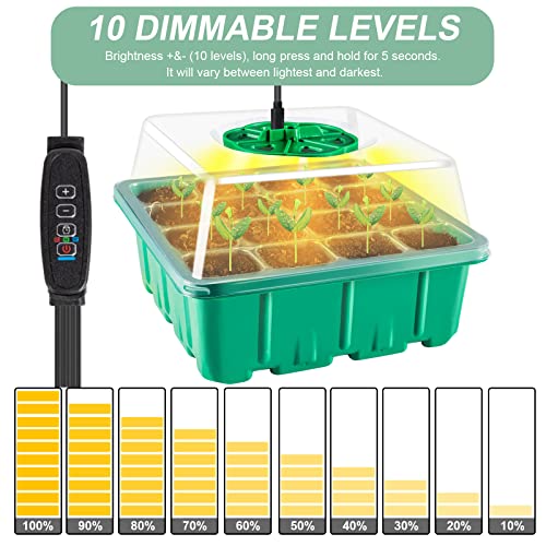 OBUXXIE Seed Starter Tray with Grow Light - 5Pcs Seed Starter Kit with Adjustable Brightness & Humidity for Indoor Seed Growing Germinating Propagation, 2 Meters Timing Controller (16x5 Cells)