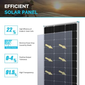 Renogy Deep Cycle Agm Battery 12 Volt 200AH, Gray & 2PCS 100 Watt Solar Panels 12 Volt Monocrystalline, High-Efficiency Module PV Power Charger, 2-Pack Compact Design