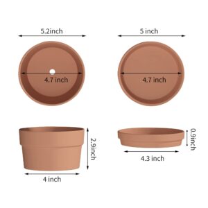 Fcacti 6 Pack 5 Inch Terracotta Shallow Succulent Pot - Terra Cotta Clay Pots with Saucer, Round Shallow Terra-Cotta Bonsai Pot with Drainage Hole for Indoor/Outdoor Plants