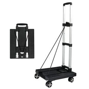 redswing folding hand truck dolly, 99lbs luggage trolley cart with 4 wheels and strechable base, portable dolly platform cart for luggage, moving, shopping, sliver