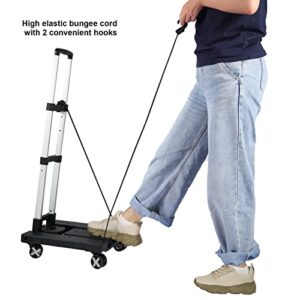 RedSwing Folding Hand Truck Dolly, 99Lbs Luggage Trolley Cart with 4 Wheels and Strechable Base, Portable Dolly Platform Cart for Luggage, Moving, Shopping, Sliver