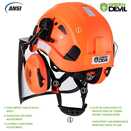 Forestry Safety Helmet Chainsaw Helmet with Mesh Face Shield and Ear Muffs 3 in 1 Forestry Hard Hat