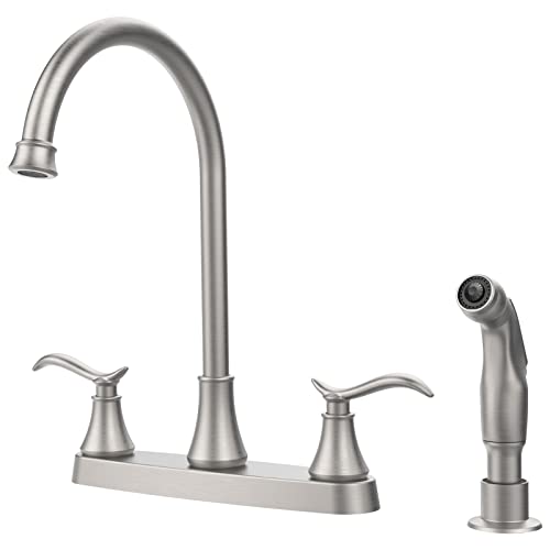 GELE 2 Handle Kitchen Sink Faucet with Side Sprayer, Brushed Nickel, 360 Swivel, 3 or 4 Hole, 8 Inch