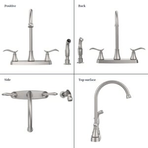 GELE 2 Handle Kitchen Sink Faucet with Side Sprayer, Brushed Nickel, 360 Swivel, 3 or 4 Hole, 8 Inch