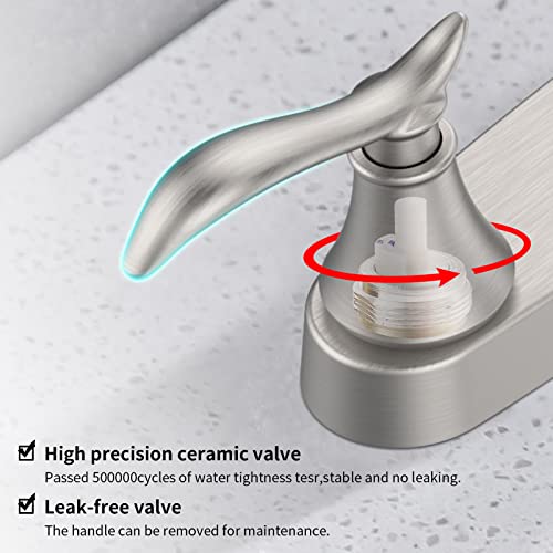 GELE 2 Handle Kitchen Sink Faucet with Side Sprayer, Brushed Nickel, 360 Swivel, 3 or 4 Hole, 8 Inch